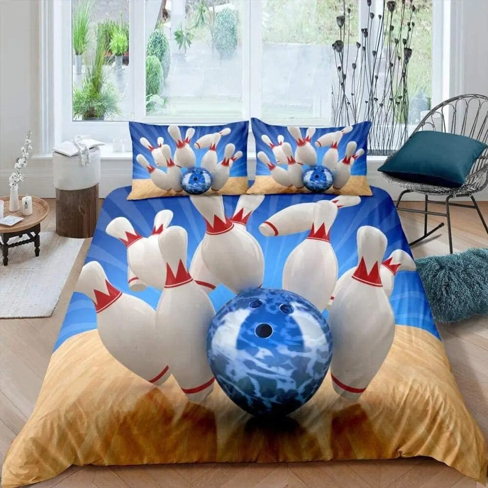 Men Bowling King Duvet Cover Sports Competition Bedding Set Ball Games ...