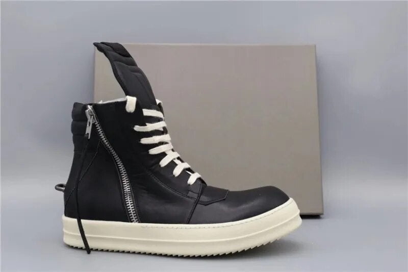 Men Brand Casual Shoes High-TOP Ankle Boots Genuine Leather Zipper ...