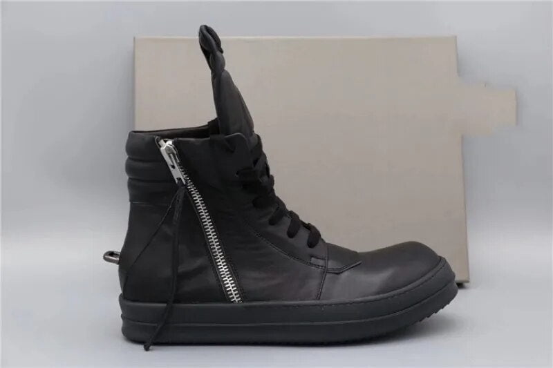 Men Brand Casual Shoes High-TOP Ankle Boots Genuine Leather Zipper ...