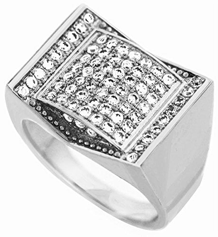 Men Brass Silver Tone Men's Hip Hop Micro Pave High Baller Cz Ring (11 ...