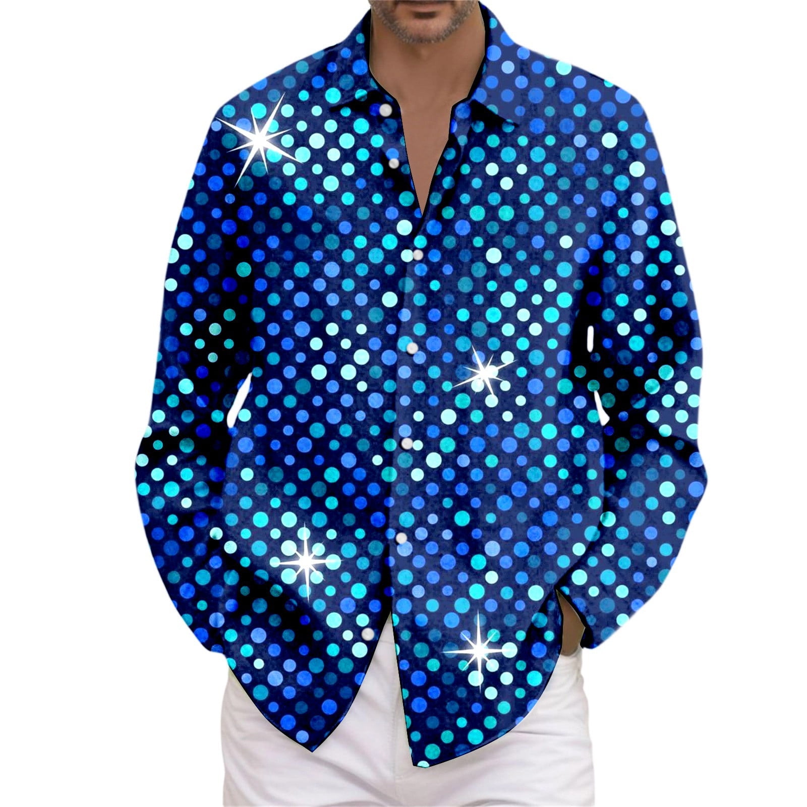 Men Button Down Shirts Lightweight Spring Carnival Glitter Print Long ...