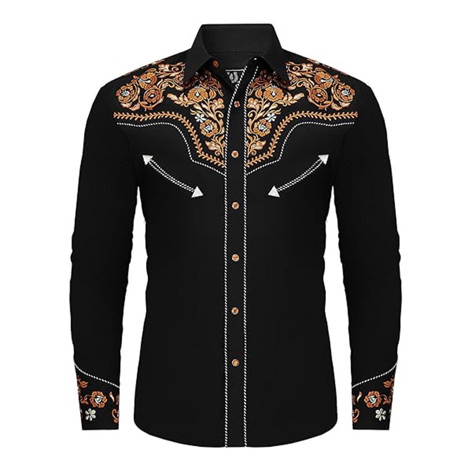Men Button Up Shirt Vintage Pearl Snap Shirt Rhinestone Cowboy Cut ...
