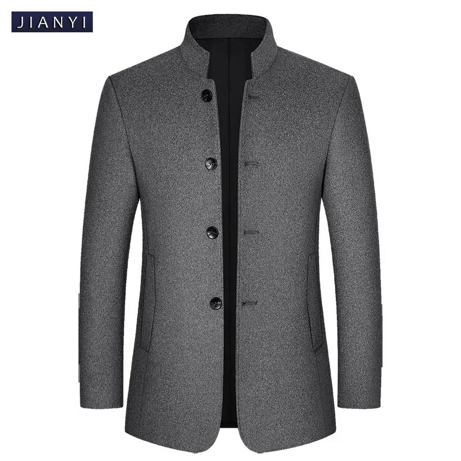Men Cashmere Blazers Woollen Overcoats Trench Jackets Stand-up Collar ...