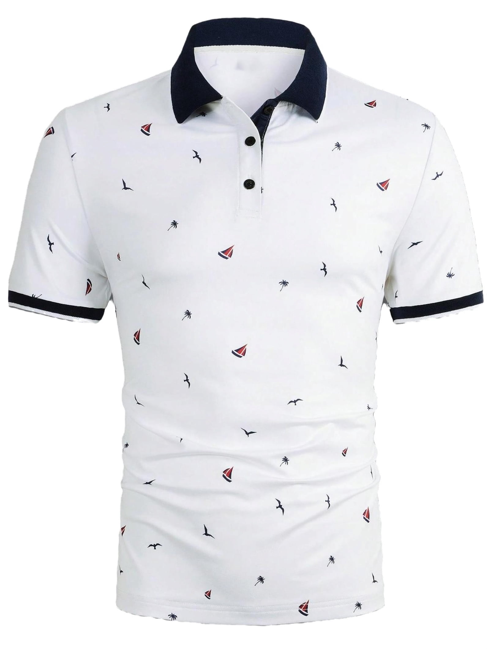 Men Casual All Over Print Polo Short Sleeve Men Polo Shirts S (36 ...
