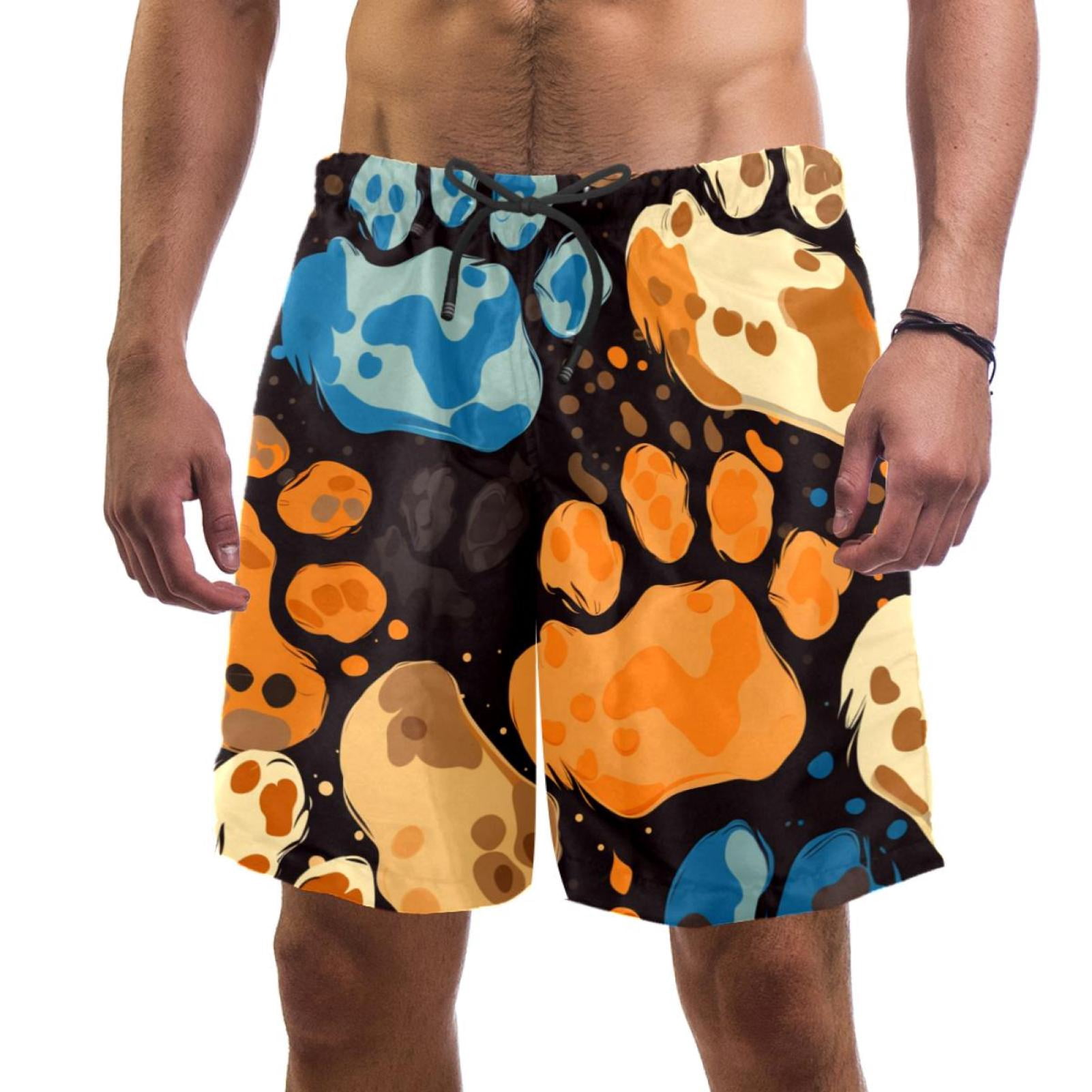 Men Casual Beach Shorts - Lightweight and Breathable, Dog Paw Print Big ...