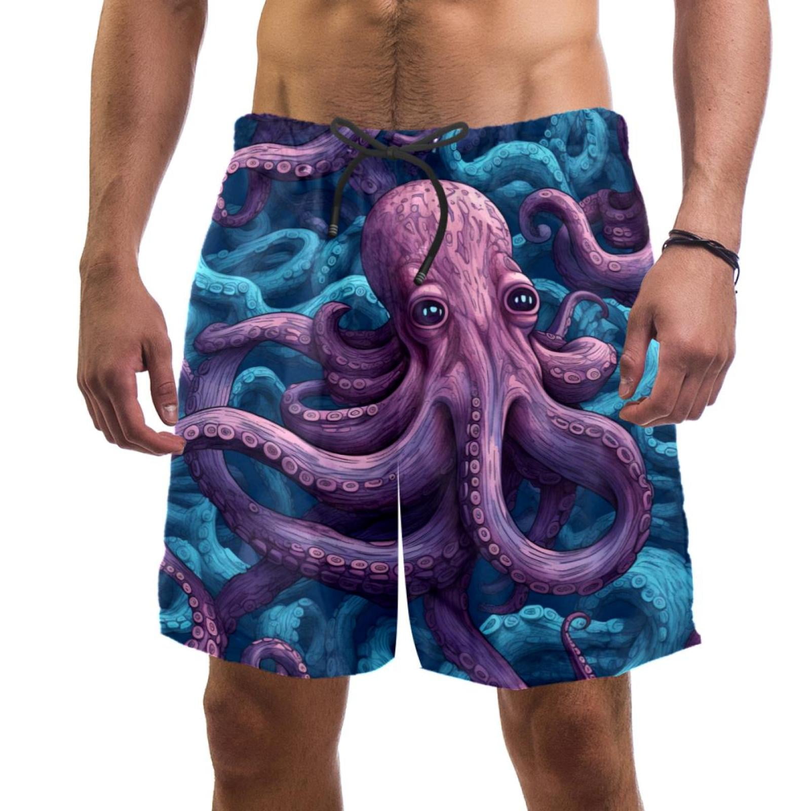 Men Casual Beach Shorts - Lightweight and Breathable, Small Octopus ...