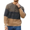 Men Casual Colorblock Pullovers Round Neck Khaki Long Sleeve Sweaters ...
