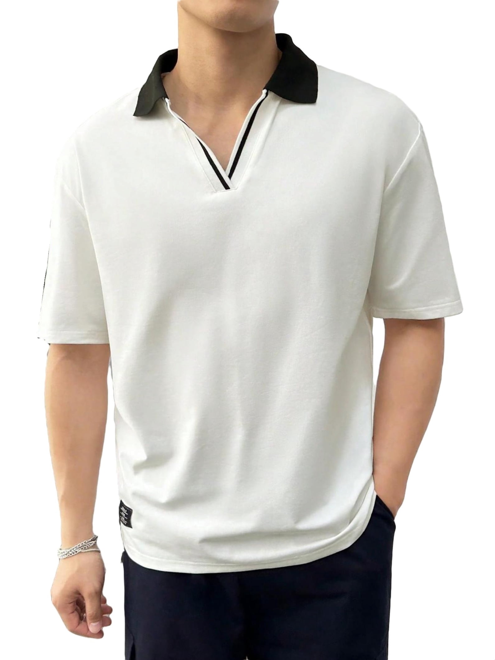 Men Casual Letter Collar Short Sleeve Men Polo Shirts XL (42) - Walmart.com