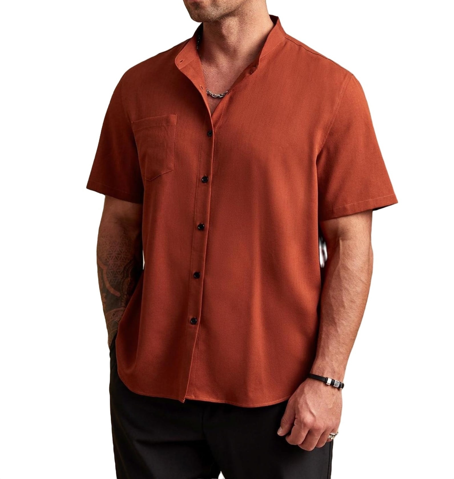 Men Casual Plain Collar Shirt Short Sleeve Men Plus Size Shirts 4XL (52 ...