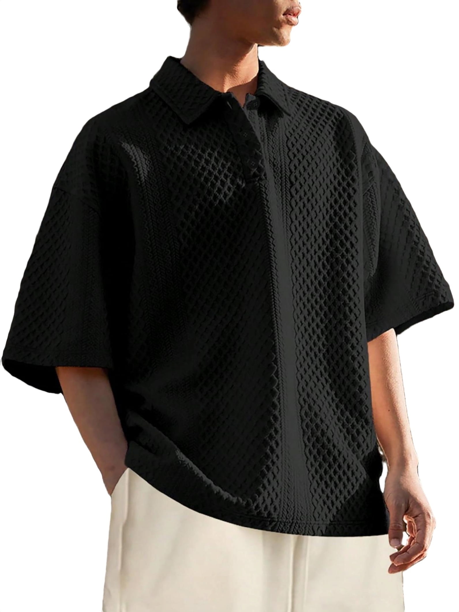 Men Casual Plain Polo Elbow-Length Men Polo Shirts L (40) - Walmart.com