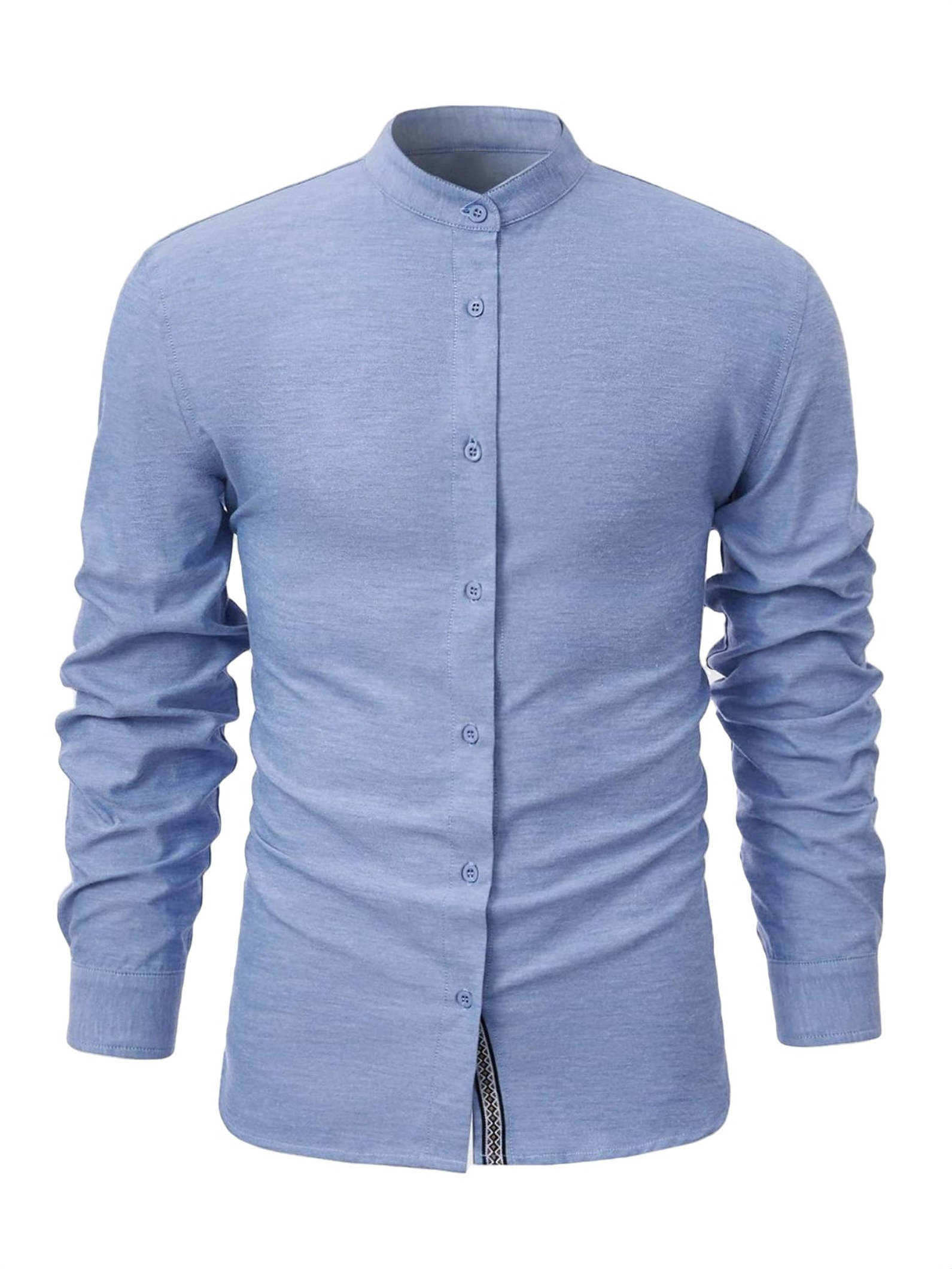 Men Casual Plain Stand Collar Shirt Long Sleeve Men Shirts L (40 ...