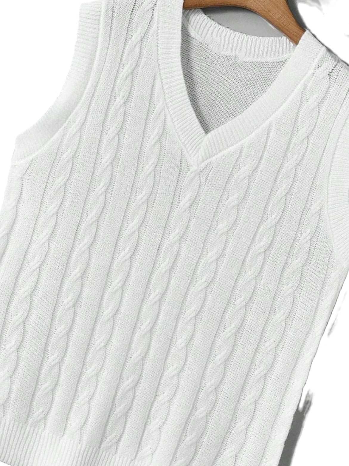 Men Casual Plain V neck White Sweater Vests L (40) - Walmart.com