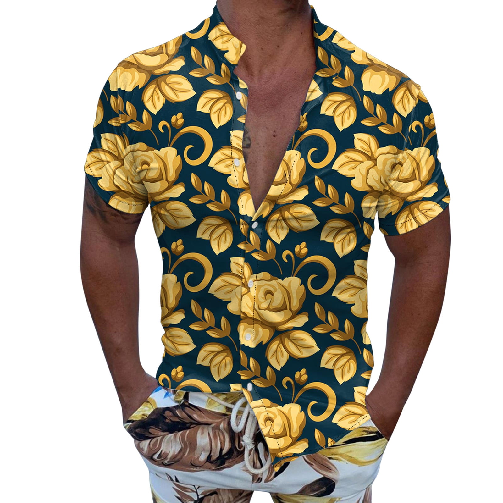 Men Casual Short Sleeve Spring Summer Turndown Neck 3D Printed Shirts ...