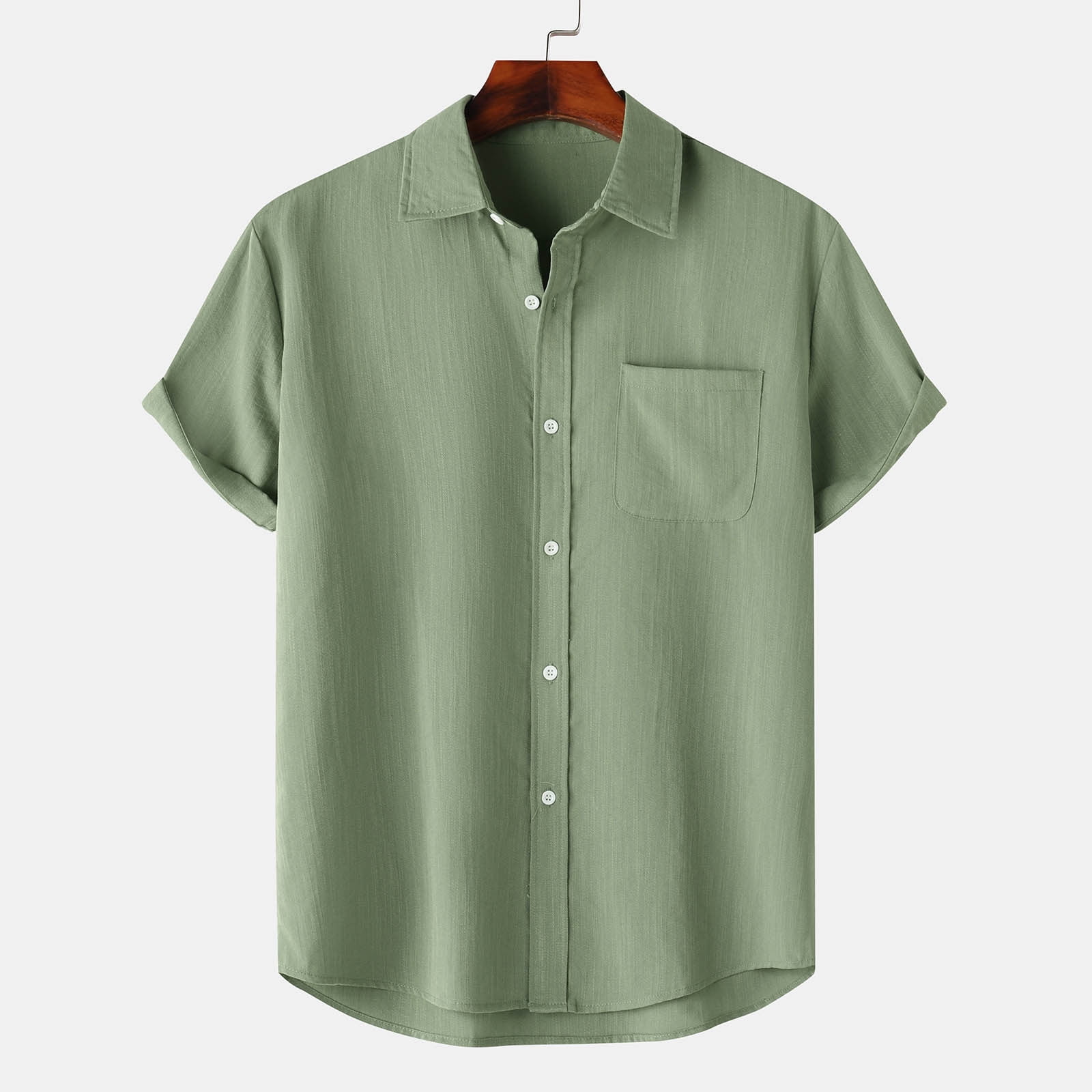 Men Casual Solid Turndown Shirts Short Sleeve Button Closure Shirt ...