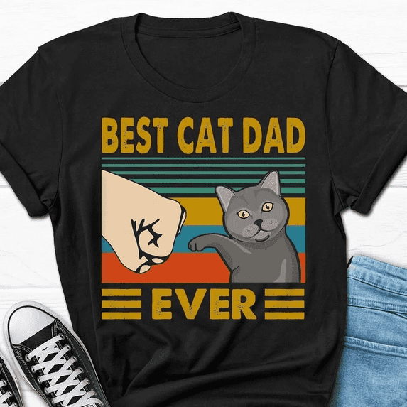 Men Cat Dad Shirt Cool Cat Lover T-Shirt Short Sleeve Casual Tee ...
