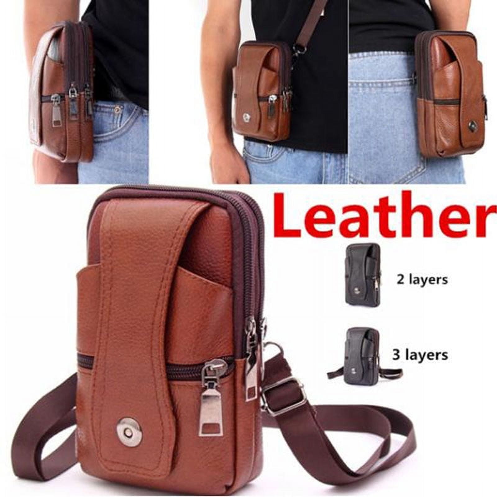 Men Cell Phone Belt Pack Bag Loop Waist Bag Holster Pouch Case Genuine ...