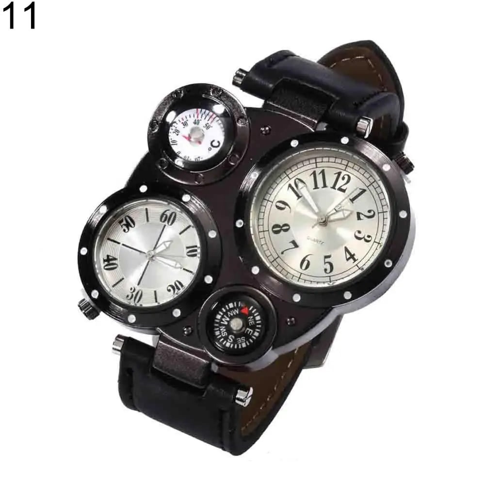Men Chic Dual Movement Quartz Sport Watch Creative 4 Dials Digital ...