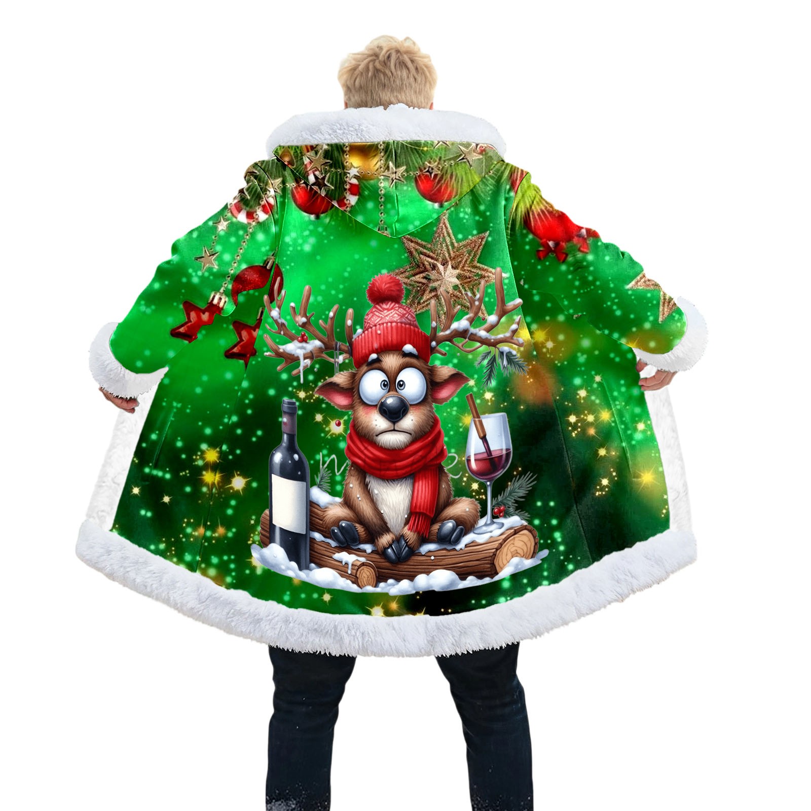 Men Christmas Reindeer Christmas Coat Cape Cardigan With Festive Hooded ...