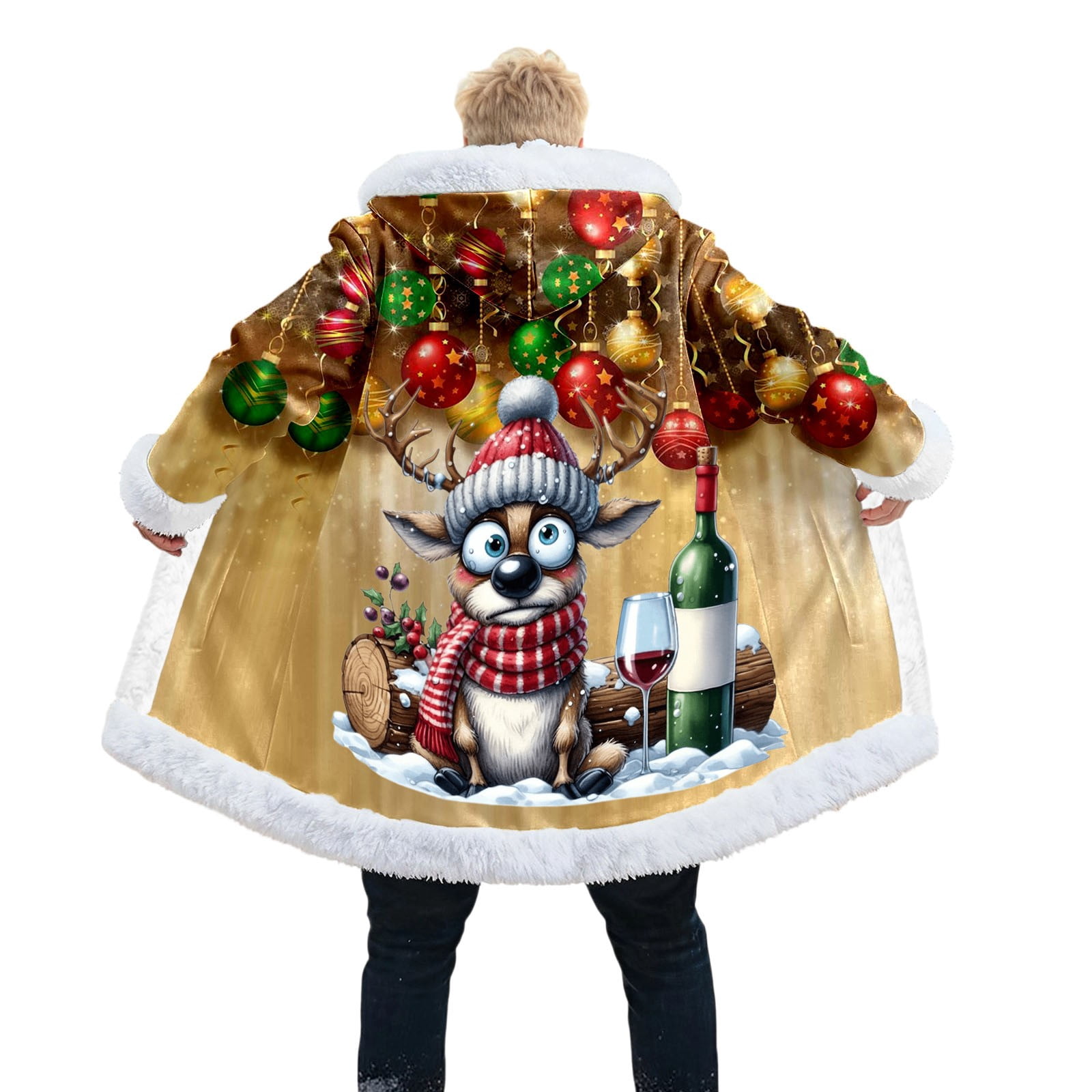 Men Christmas Reindeer Christmas Santa Cape With Hood Cozy Cardigan ...