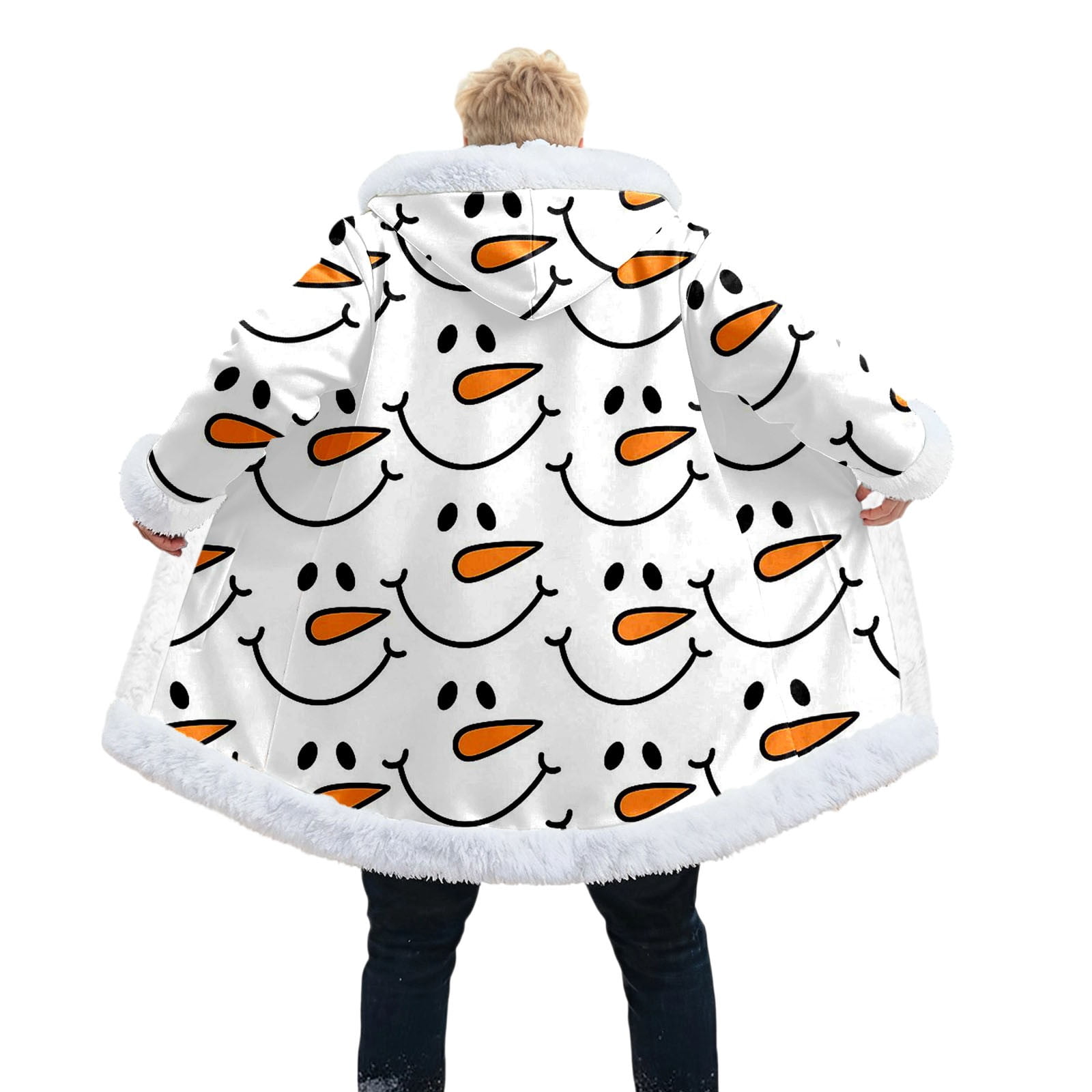 Men Christmas Snowman Cape Hooded Coat Festive Cardigan Men Trench Coat ...