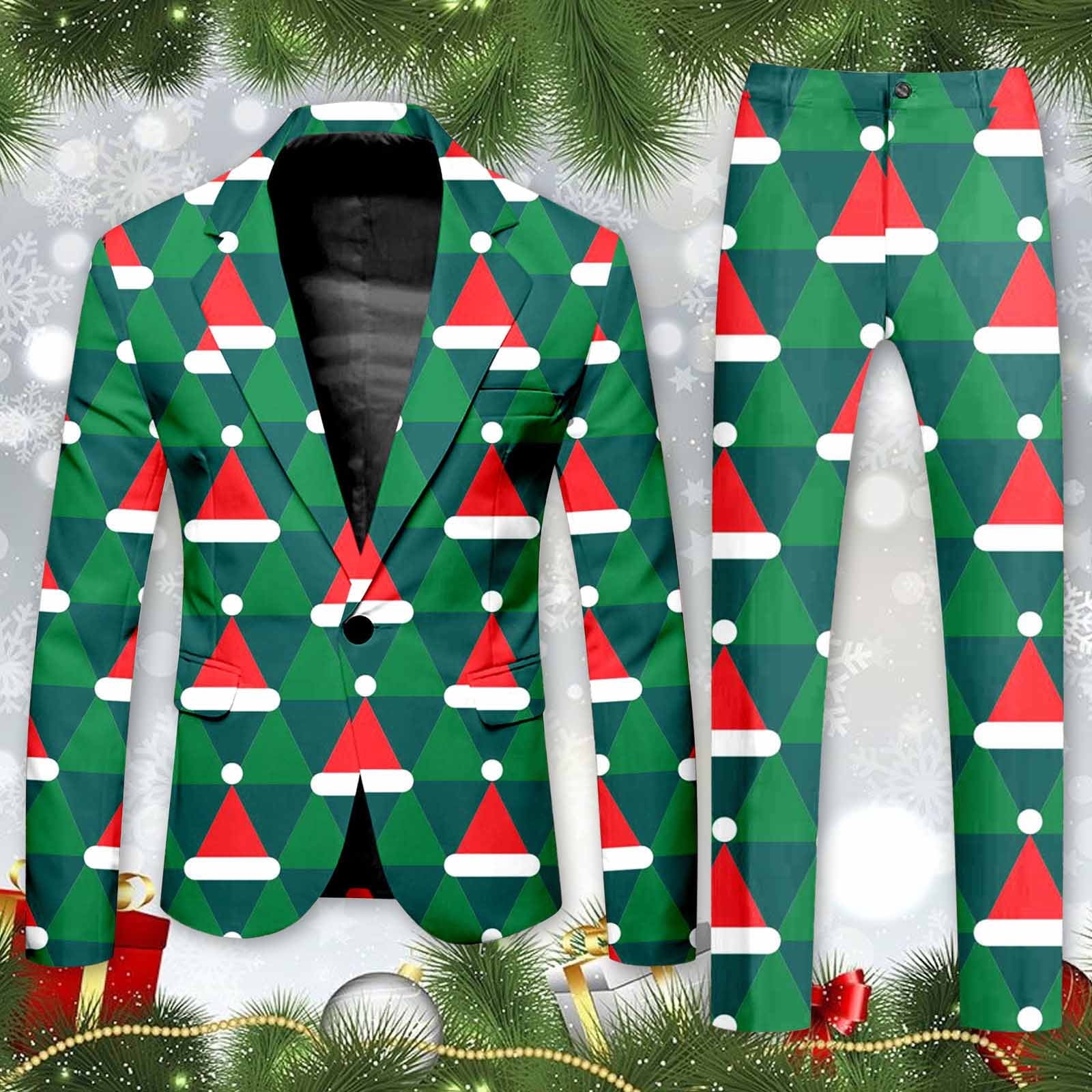 Men Christmas Suits 2 Piece Slim Fit Funny Xmas Graphic One Button ...
