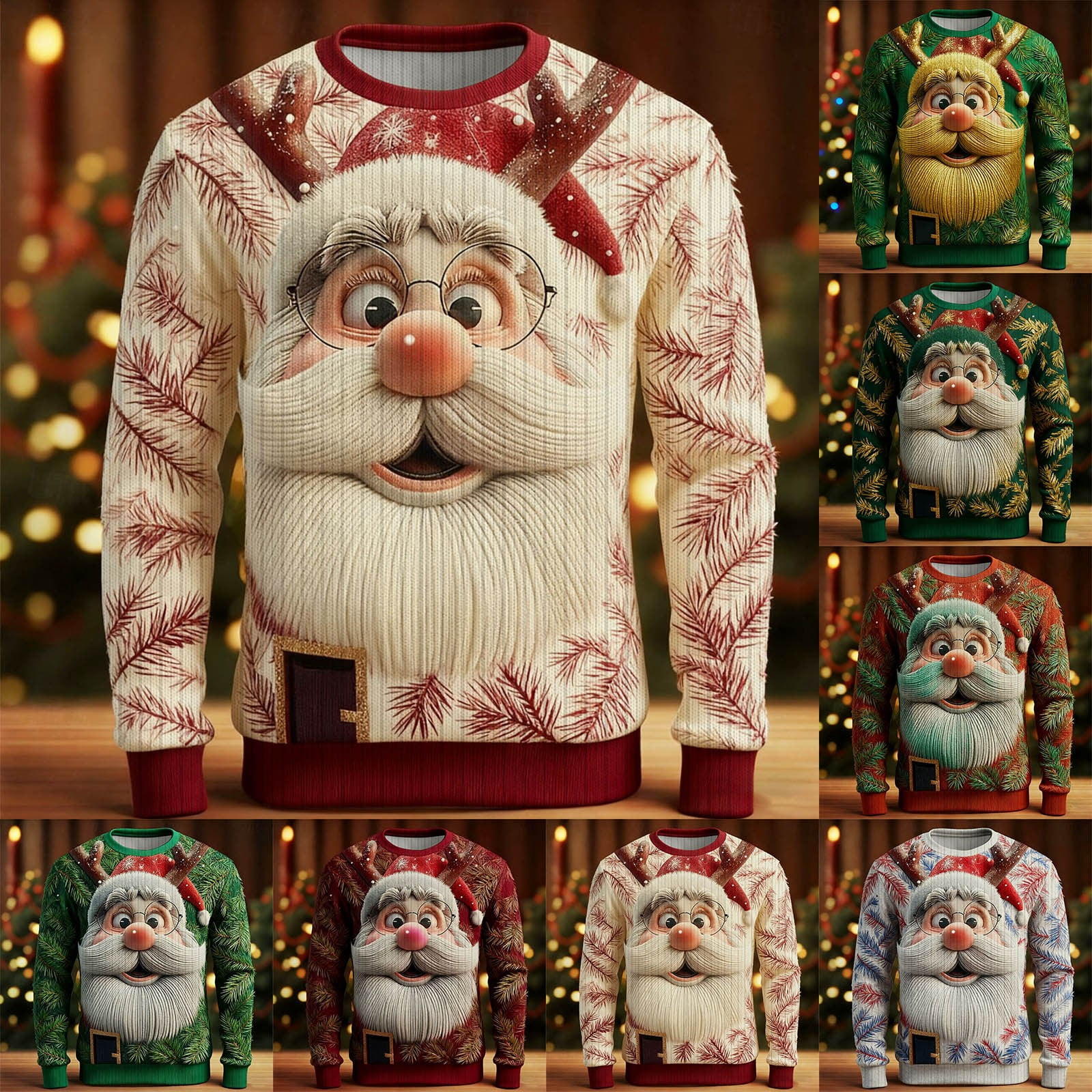 Men Christmas Sweater Funny Santa Claus Xmas Knit Sweatshirts 3D ...