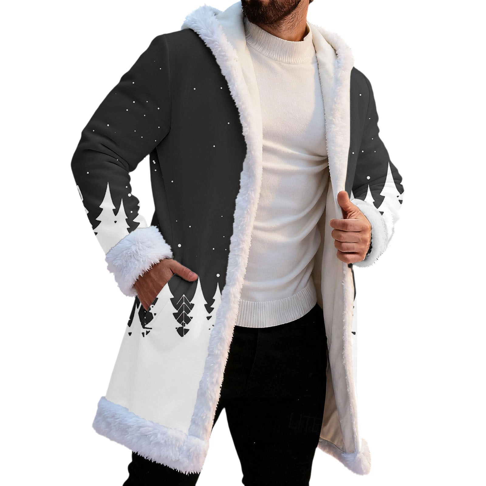 Men Christmas Tree Cape Hooded Coat Christmas Knit Cardigan With Hood ...