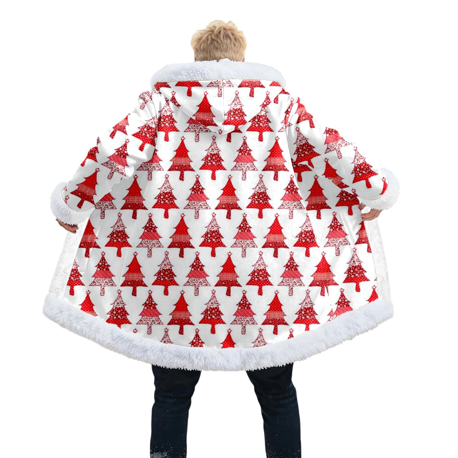 Men Christmas Tree Cape Hooded Coat Festive Cardigan Mens Trench Coat ...
