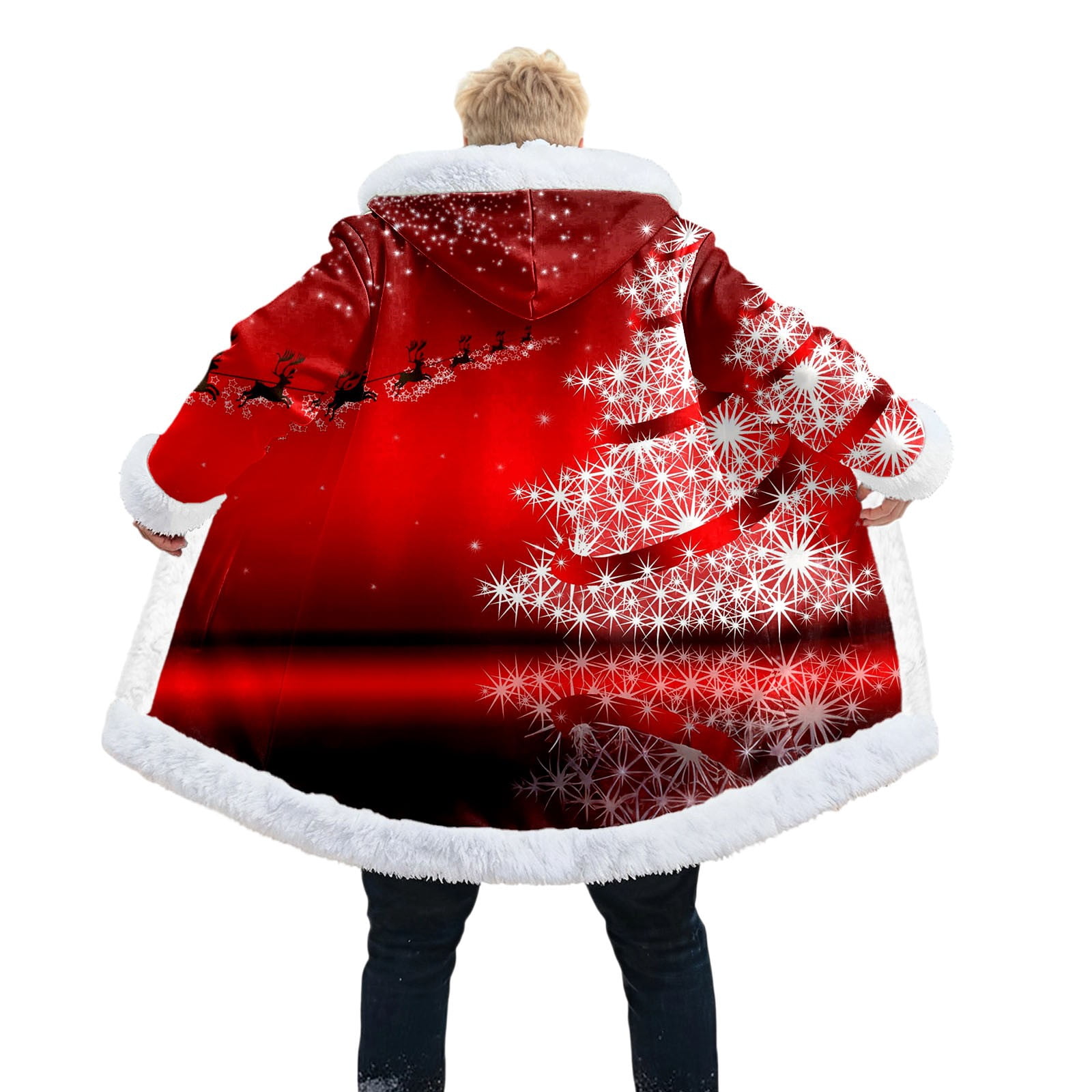 Men Christmas Tree Christmas Santa Cape Hooded With Fringe Trim Sweater ...