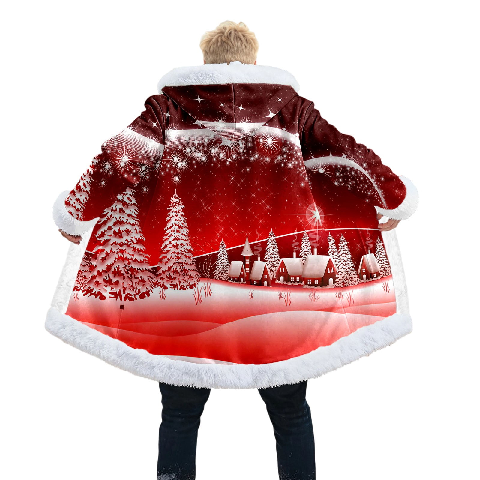 Men Christmas Tree Christmas Santa Cape Hooded With Fringe Trim Sweater ...