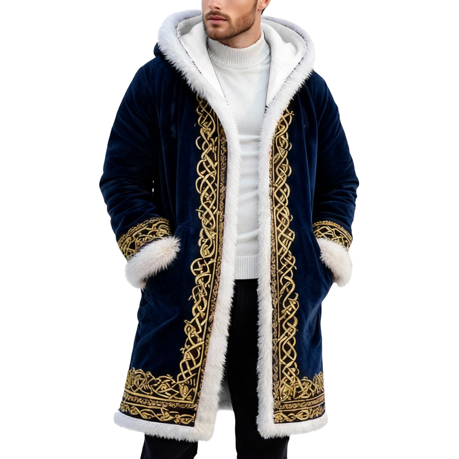 Men Christmas Vintage Christmas Santa Cape With Hood Shawl Collar Open ...