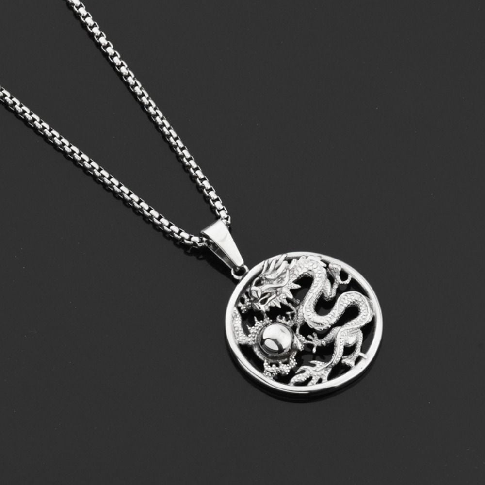 Men Classic Alloy Round Mental Accessories Auspicious Dragon Pendant ...