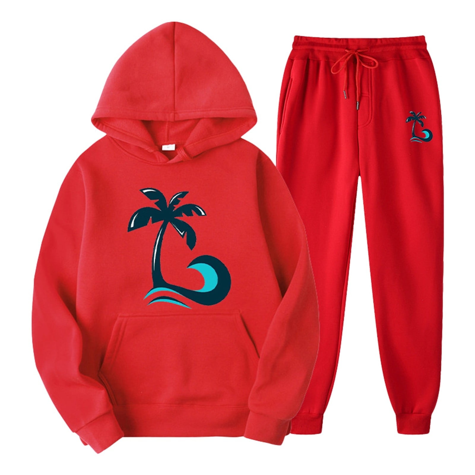 Men Clothing Men's Coconut Print Track And Field Suit 2 Piece Hooded ...