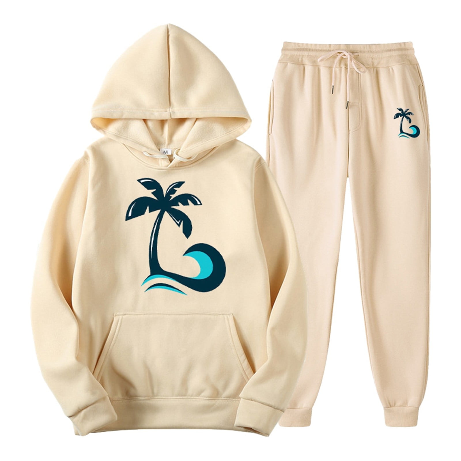 Men Clothing Men's Coconut Print Track And Field Suit 2 Piece Hooded ...