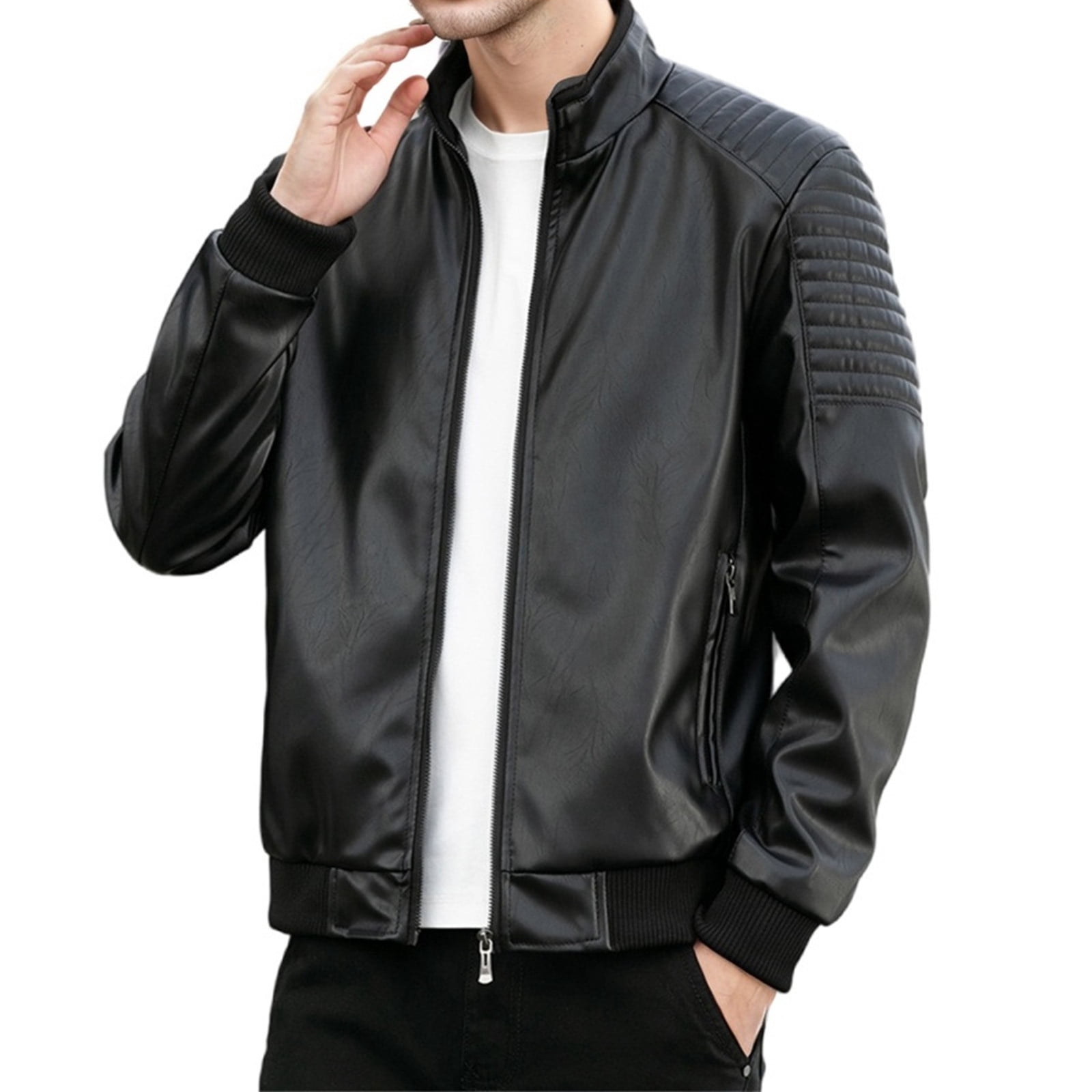 Men Coats Casual Slim Fit Leather Jacket Fall Leather PU Coat Jackets ...