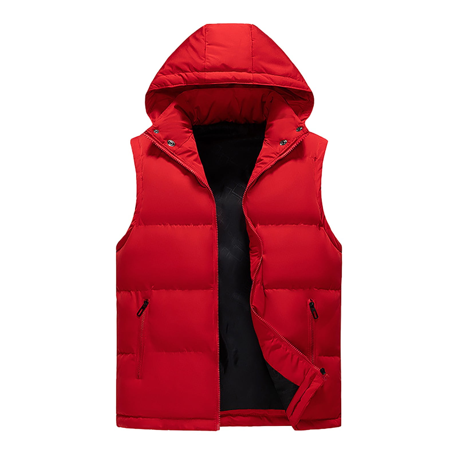 JIKNTTR Men Coats Cotton Casual Warm Zipper Removable Hooded Sleeveless ...