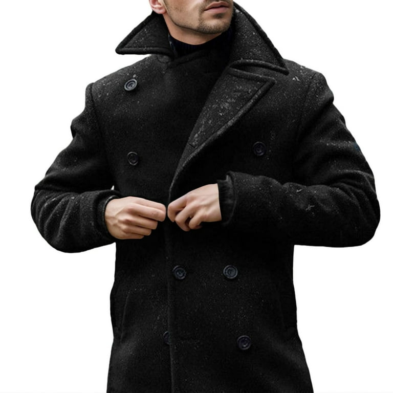 Men Coats Mid Length Long Sleeve Woolen Coat Classic Stylish Business Overcoat