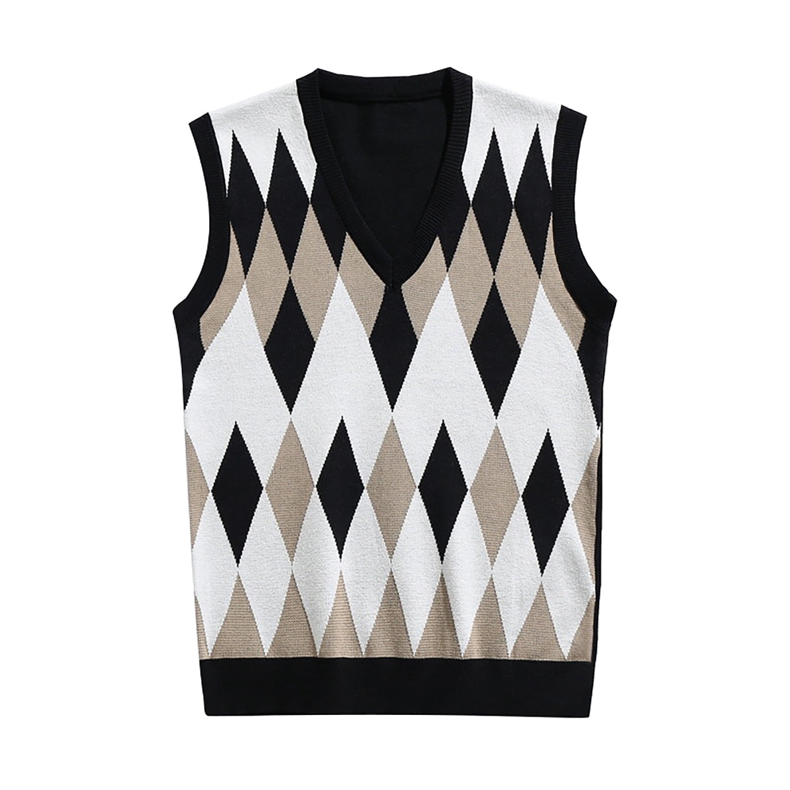 Men Coats Sleeveless Sweater Vest Striped Trim V-Neck Pullover Vest ...
