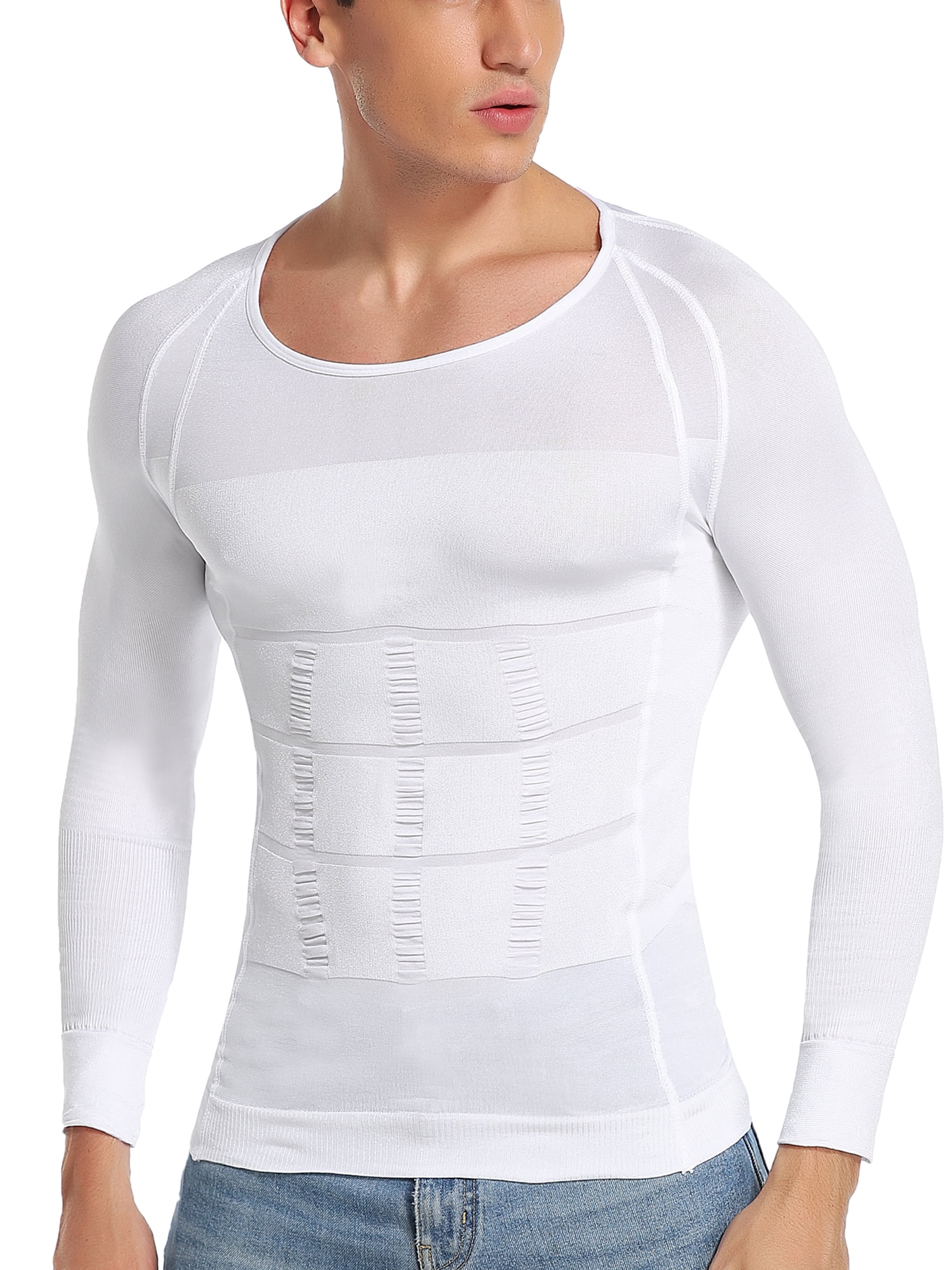 Men Compression Shirt Slimming Body Shaper Abs Control Undershirt Long ...