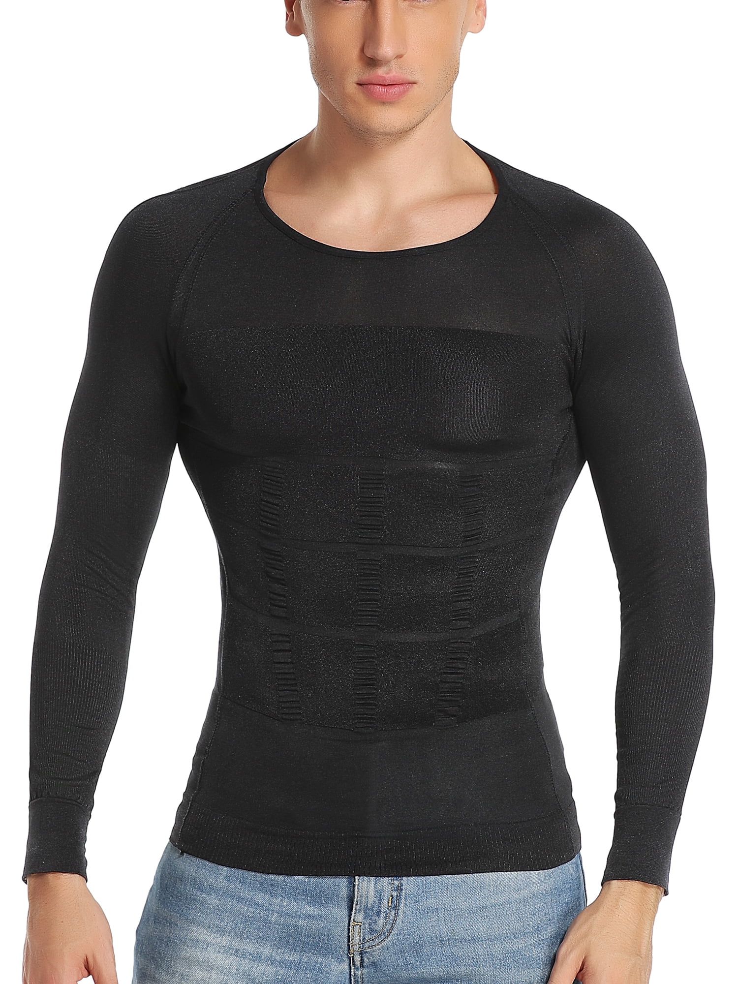 Men Compression Shirt Slimming Body Shaper Abs Control Undershirt Long ...