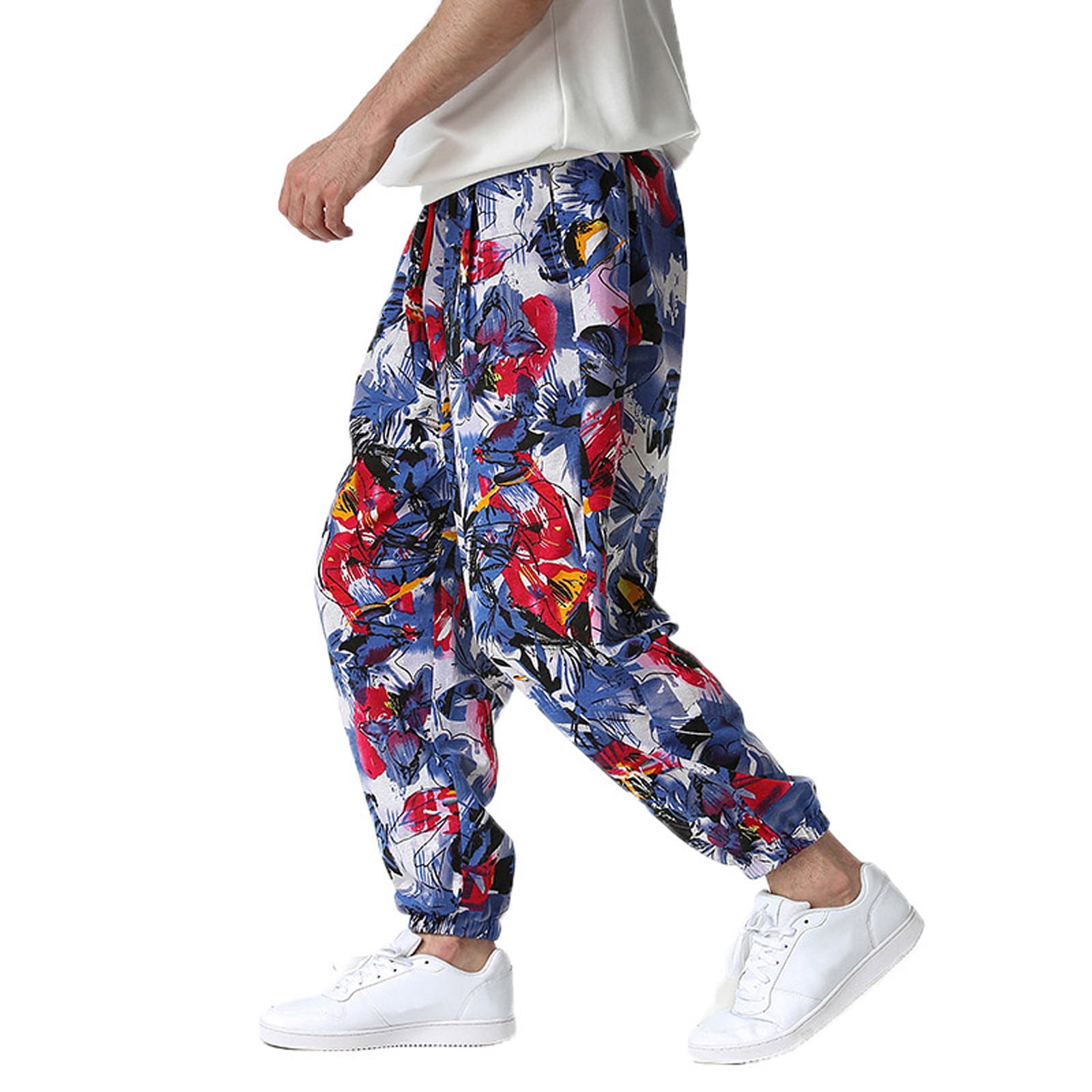 Men Cotton Baggy Hippie Yoga Harem Pants Funky Printed Plus Size Trousers Sports Cotton Linen ...