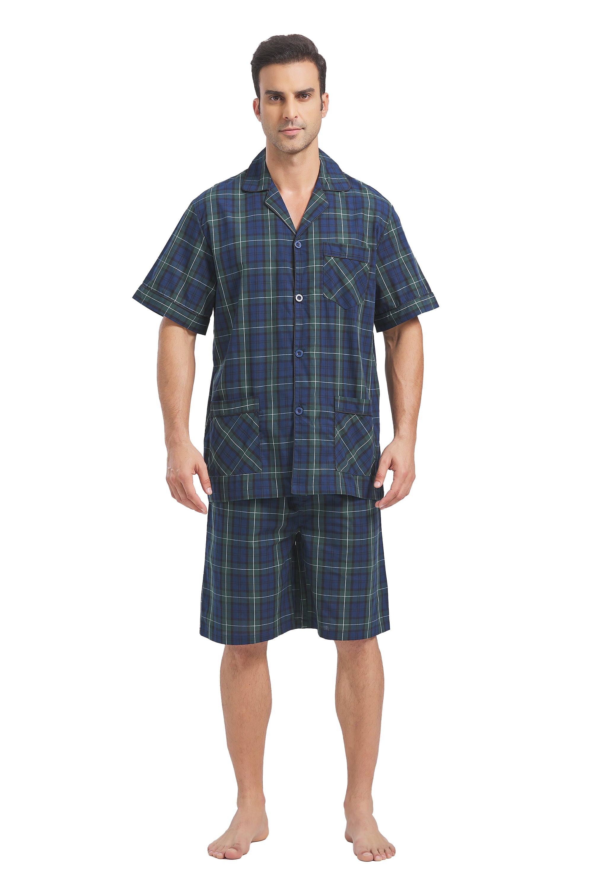 Men Cotton Pajama Shorts For Men Lightweight Plaid Soft Nightwear Short ...