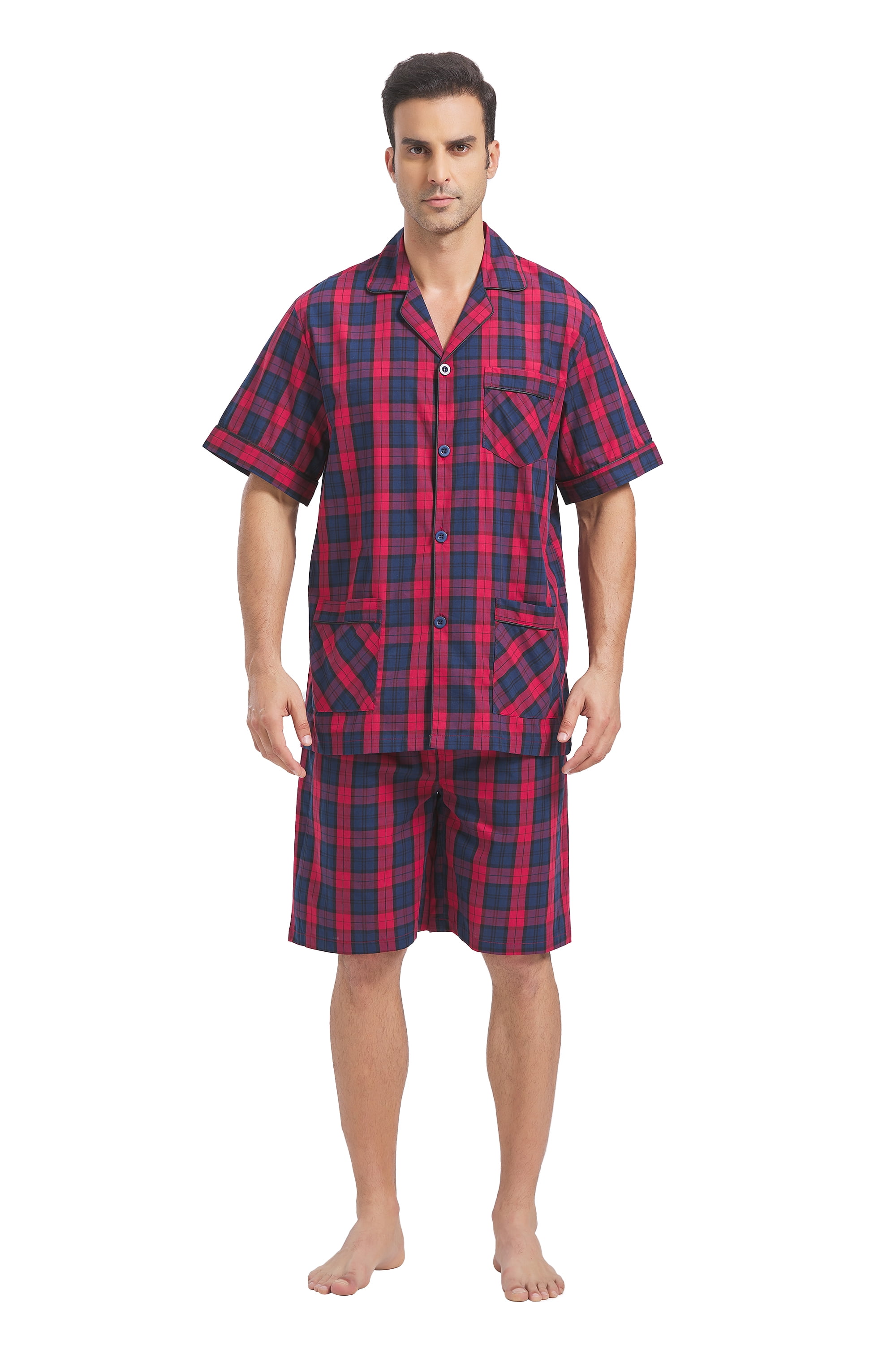 Men Cotton Pajama Shorts For Men Lightweight Plaid Soft Nightwear Short ...