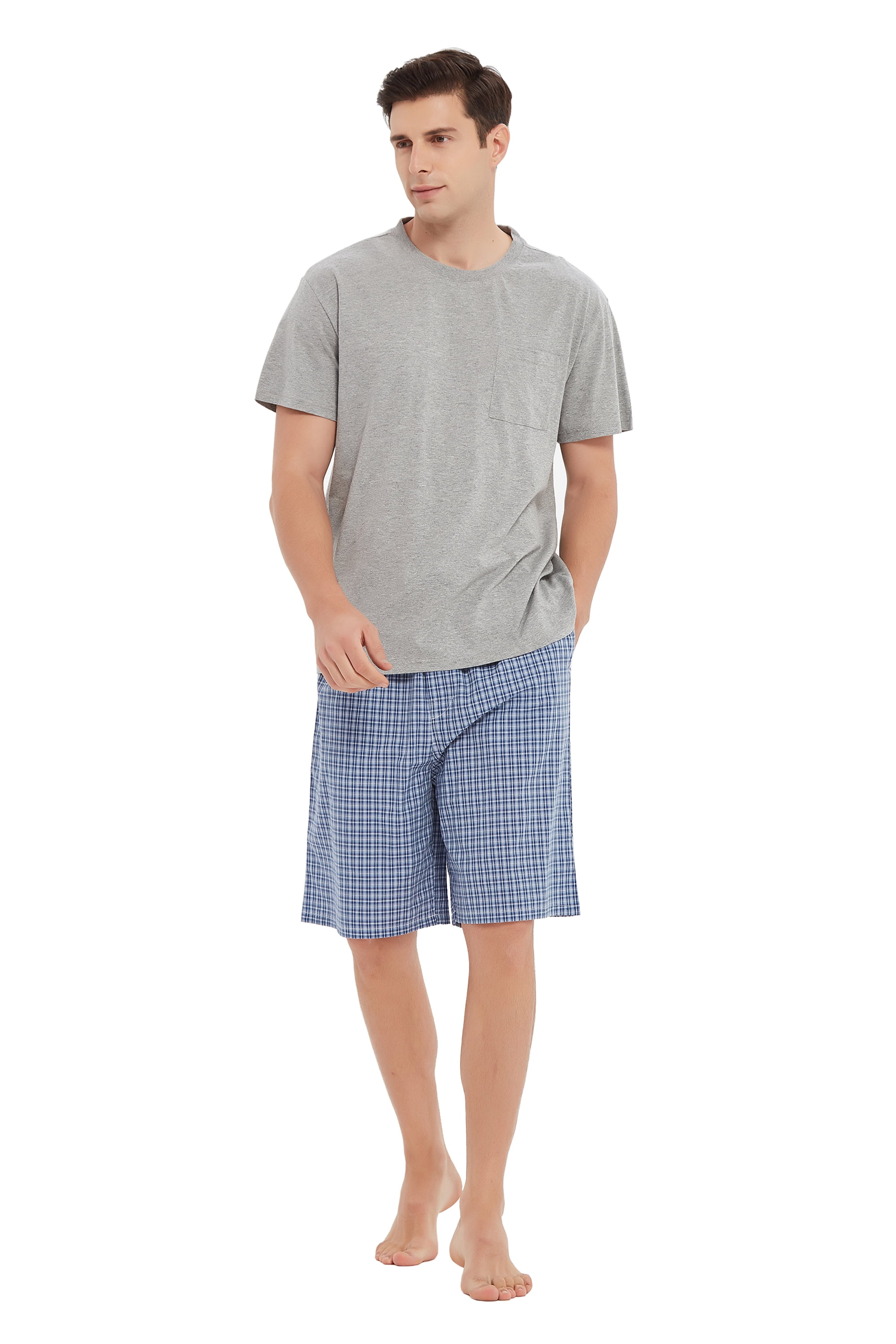 Men Cotton Pajama Shorts For Men Lightweight Plaid Soft Nightwear Short ...