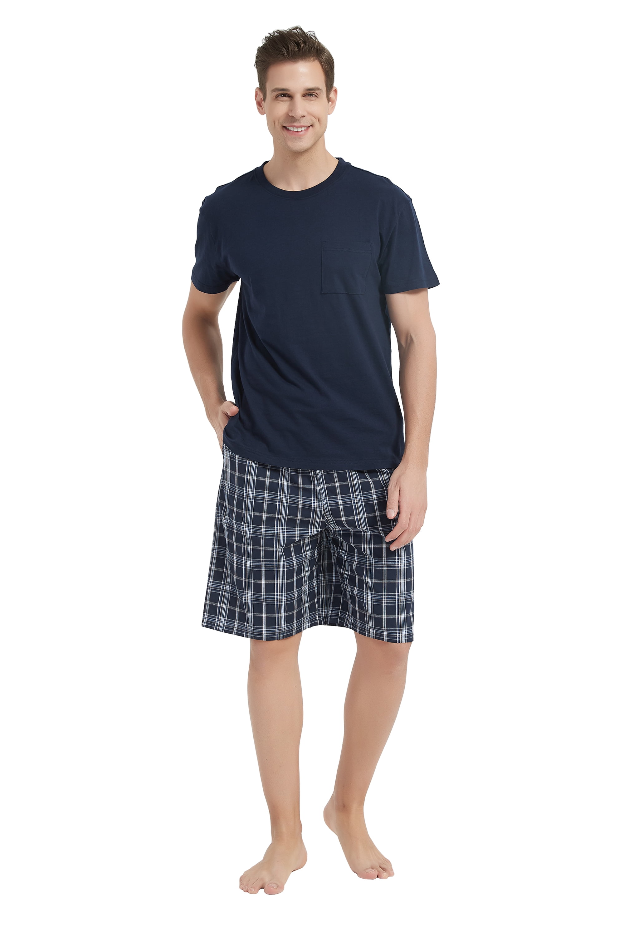 Men Cotton Pajama Shorts For Men Lightweight Plaid Soft Nightwear Short ...
