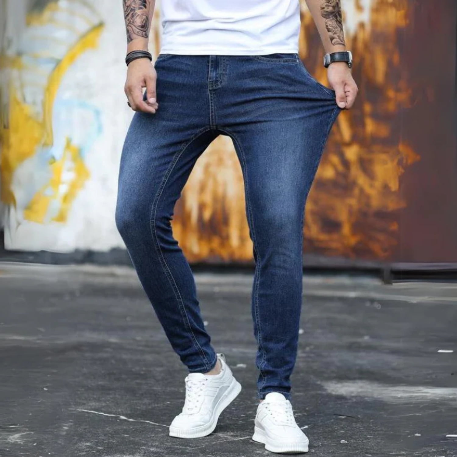 Men Cotton Slant Pocket Skinny Jeans - Walmart.com