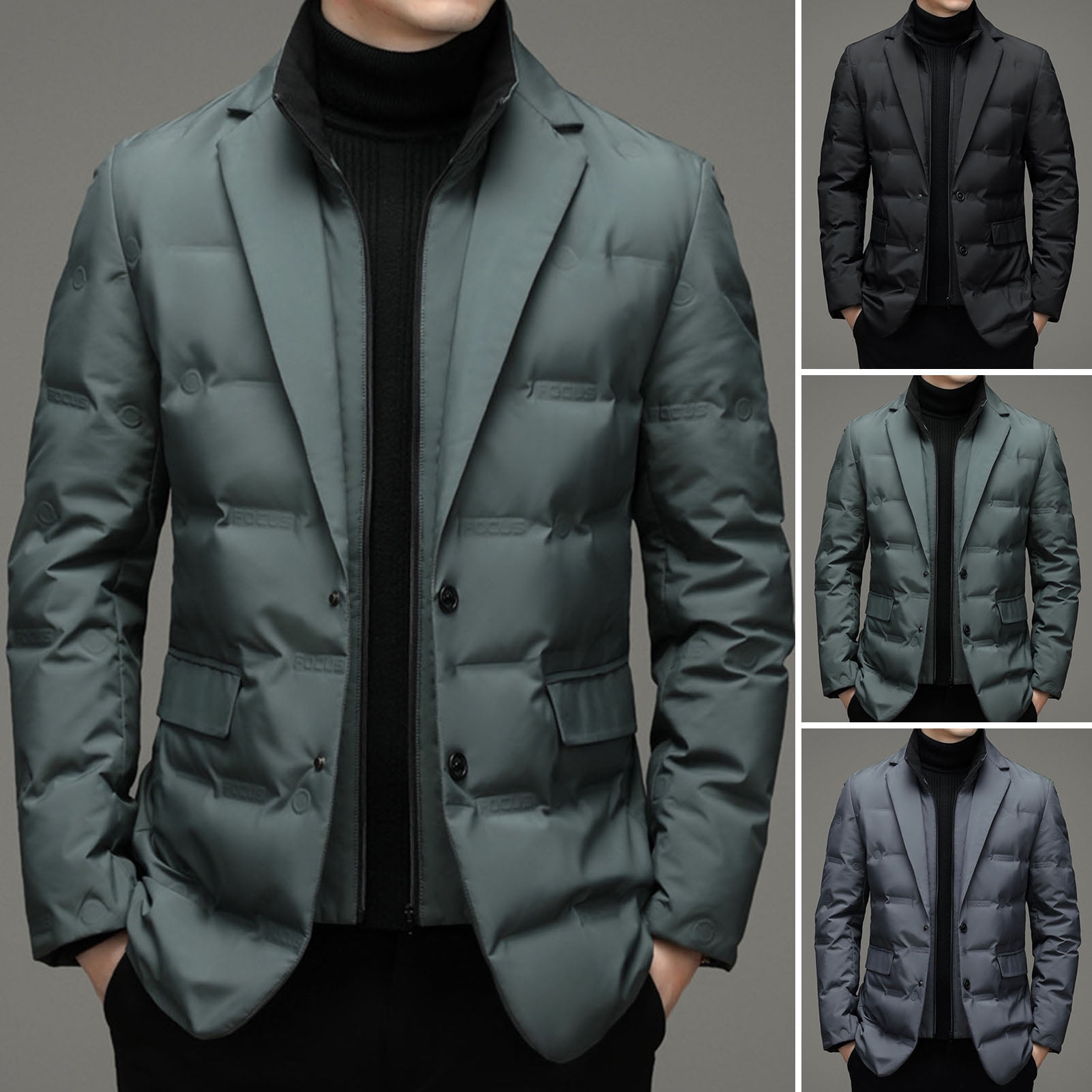 Men Cotton Suit Coat High Collar Suit Collar Long Sleeve Buttons Zipper ...