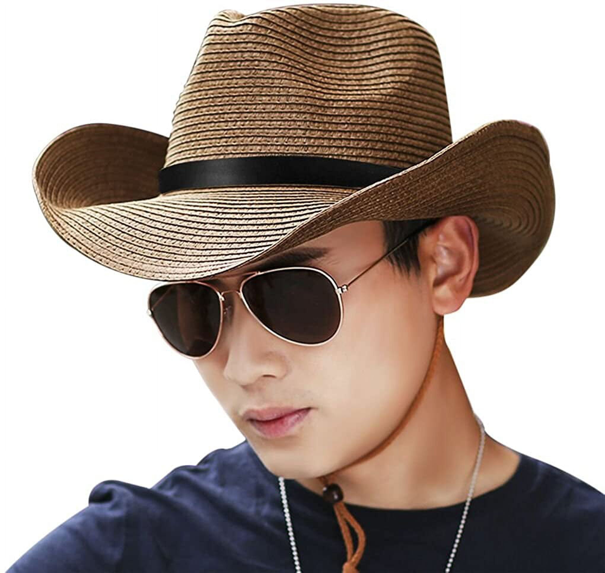 Men Cowboy Sun Hat Foldable Straw Hat Classic Western Newsboy Cap ...