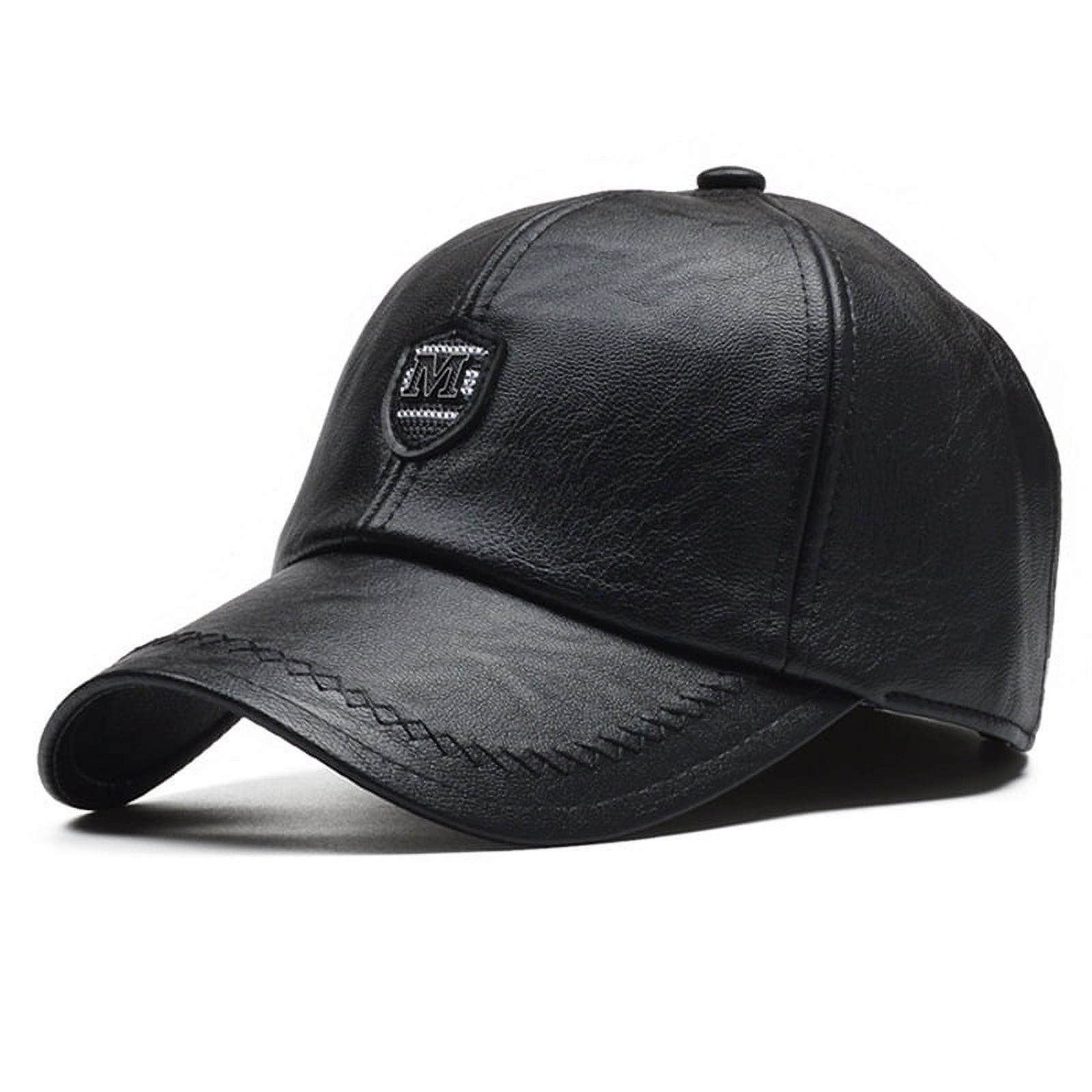 Men Cowhide hat Winter Warm Outdoor Protect Real Leather Adjustable ...