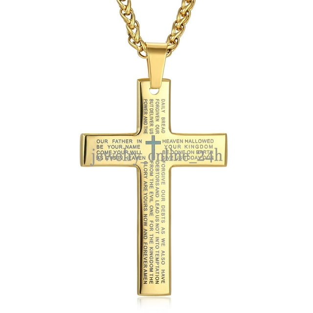 Men Cross Pendant Necklace Rope Chain Gold Stainless Steel Christ Jesus ...